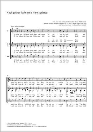 Michael Praetorius: Nach grüner Farb mein Herz verlangt - Noten